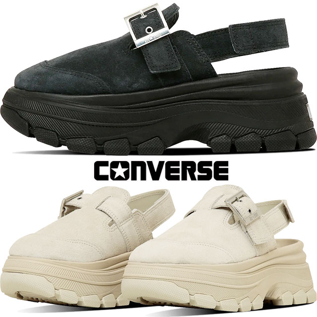 送料無料 サンダル ストラップサンダル レディース AW 秋冬 新作 秋新作 冬新作 人気 流行 定番 2025 コンバース CONVERSE 31315941 31315940 厚底 オールスター トレックウエーブ クロッグサンダル チャンキーソール ベルクロ マジック スエード ブラック 黒 靴