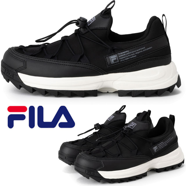 送料無料 スニーカー ローカット レディース AW 秋冬 新作 秋新作 冬新作 人気 流行 定番 2025 フィラ FILA WFW25041 014 ディストーターアジャスト 脱ぎ履きしやすい カジュアルシューズ シャークソール ブラック/ホワイト 黒 靴