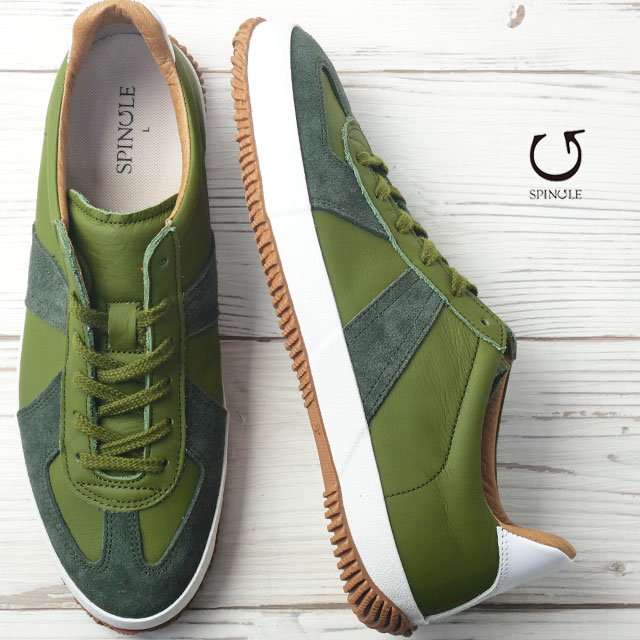 送料無料 スニーカー ローカット メンズ AW 秋冬 新作 秋新作 冬新作 人気 流行 定番 2025 スピングル SPINGLE Japan Beauty SP-1065 抹茶レザー 老舗茶舗 「森半」 コラボ ジャーマントレーナー メイドインジャパン レザースニーカー 日本製 マッチャ 靴