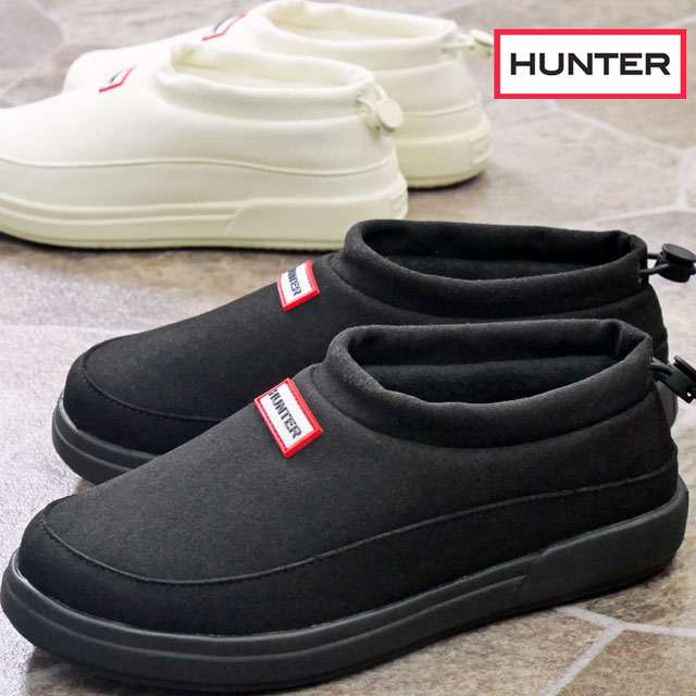 送料無料 スリッポン ローカット レディース AW 秋冬 新作 秋新作 冬新作 人気 流行 定番 2025 ハンター HUNTER UFF7114REN イン/アウト フォースエードスリッパ ルームシューズ 室内履き アウトドア ブラック 黒 シェイデッドホワイト 白 靴