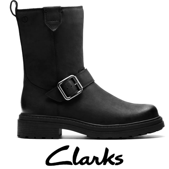 送料無料 ブーツ レディース AW 秋冬 新作 秋新作 冬新作 人気 流行 定番 2025 クラークス Clarks 26183923 オリノコ3 ベイ ハーフブーツ 本革 ミドル丈 ペコスブーツ レザーブーツ ブラックレザー 靴