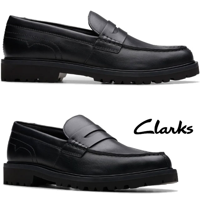 送料無料 ビジネスシューズ ローファー メンズ AW 秋冬 新作 秋新作 冬新作 人気 流行 定番 2025 クラークス Clarks 26183727 バーウィックロー 軽量 革靴 ペニーローファー 紳士靴 レザーシューズ ローファー オフィス 本革 ブラックレザー 黒