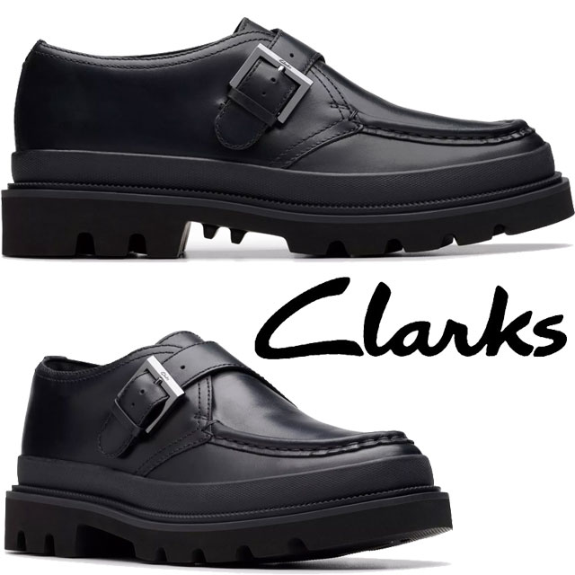 送料無料 モンクストラップ メンズ AW 秋冬 新作 秋新作 冬新作 人気 流行 定番 2025 クラークス Clarks 26183269 厚底 カジュアルシューズ バデルモンク チャンキーソール レザーシューズ ビジカジ ブラックレザー 本革 靴
