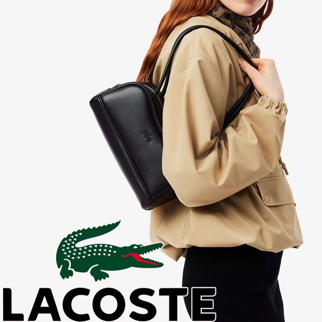 送料無料 ハンドバッグ ボストンバッグ レディース AW 秋冬 新作 秋新作 冬新作 人気 流行 定番 2025 ラコステ LACOSTE NF4697 Y2K バッグ ローラレザーショルダーバッグ 肩掛け ロゴ ワンポイント シンプル きれいめ 平成 ワニ 鰐 黒