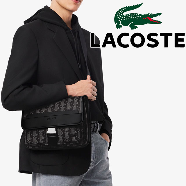 送料無料 ショルダーバッグ メンズ AW 秋冬 新作 秋新作 冬新作 人気 流行 定番 2025 ラコステ LACOSTE NH4411 BAG ザブレンド モノグラムフラップメッセンジャーバッグ 肩掛け 斜め掛け バック 小物 わに 鰐 モノグラム お出かけ プレゼント かぶせ 鞄 黒