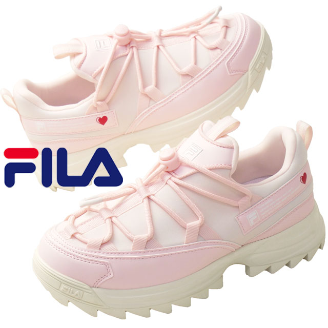 送料無料 スニーカー レースアップ ローカット レディース AW 秋冬 新作 秋新作 冬新作 人気 流行 定番 2025 フィラ FILA WFW25086 661 厚底 ディストーターアジャスト ハート 靴 シャークソール ピンク/ガーデニア