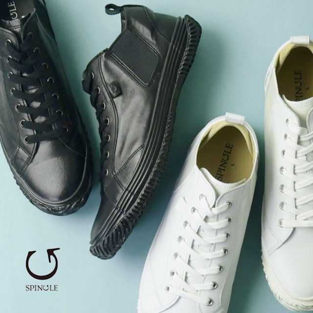送料無料 スニーカー レースアップ メンズ レディース AW 秋冬 新作 秋新作 冬新作 人気 流行 定番 2025 スピングル SPINGLE SP-442 サイドゴア レザースニーカー ミッドカット 日本製 本革 靴 カンガルーレザー ブラック/ブラック ホワイト/ホワイト