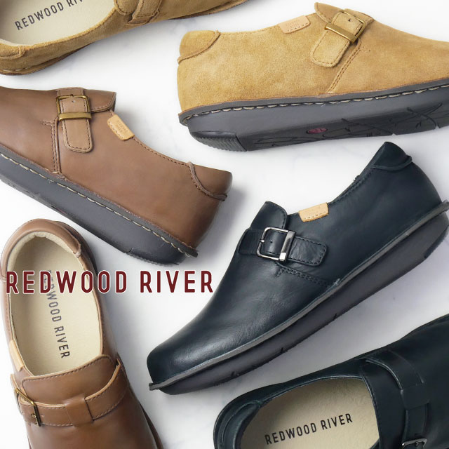 送料無料 スリッポン フラットシューズ レディース AW 秋冬 新作 秋新作 冬新作 人気 流行 定番 2025 レッドウッドリバー REDWOOD  3E R03A リーガル社製 ベルト付き 軽量 履きやすい オブリークラスト 本革 靴 黒 きれいめ ゆったり ブラック