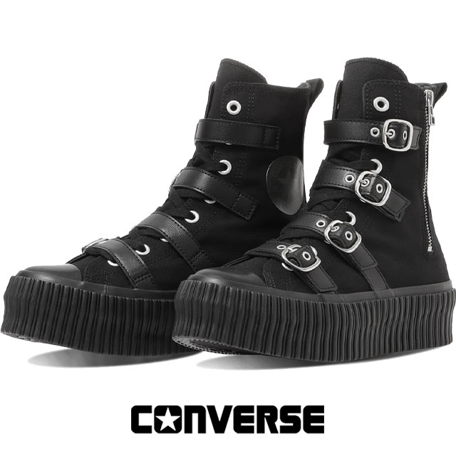 送料無料 スニーカー ハイカット メンズ レディース AW 秋冬 新作 秋新作 冬新作 人気 流行 定番 2026 コンバース CONVERSE ST Z 31316430 厚底 オールスター リフテッド シン-ハイ チャンキーソール ストラップ サイドファスナーシューズ ブラック 黒 靴
