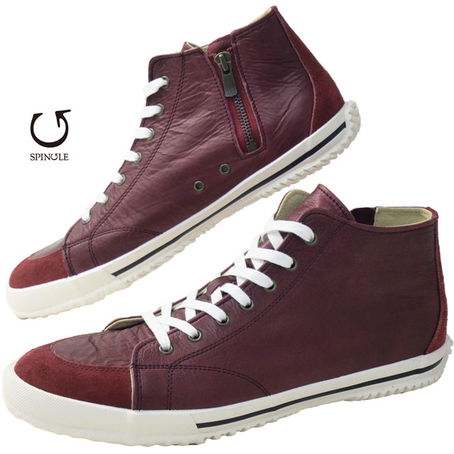 送料無料 スニーカー メンズ AW 秋冬 新作 秋新作 冬新作 人気 流行 定番 2026 スピングル SPINGLE SP-356 ミッドカットシューズ 本革 メイドインジャパン サイドジップ レザースニーカー 日本製 オイルワックスレザー ボルドー 靴