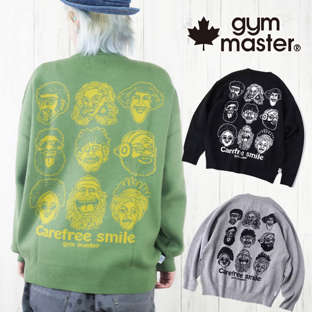 送料無料 長袖 メンズ レディース AW 秋冬 新作 秋新作 冬新作 人気 流行 定番 2025 ジムマスター gym master G621792 03 05 42 セーター ジャガードニット ケアフリー スマイル クルーネック トップス アパレル 笑顔 ウェア 丸首 グレー 白 ブラック 黒 グリーン 服