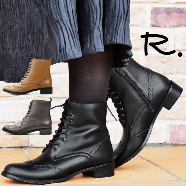 送料無料 ショートブーツ レースアップブーツ レディース AW 秋冬 新作 秋新作 冬新作 人気 流行 定番 2026 リーガル REGAL S16C リーガル社製 アールドット ウイングチップシューズ メダリオン レザー 編み上げブーツ 牛革 ブラック 黒 ダークブラウン ブラウン 靴