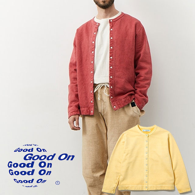 送料無料 長袖 メンズ レディース AW 秋冬 新作 秋新作 冬新作 人気 流行 定番 2025 グッドオン GOODON GOBW1711 カーディガン クルースウェットカーディガン スウェット トップス スナップボタン 羽織り コットン 裏起毛 ウェア アパレル 服 日本製 黄色 赤