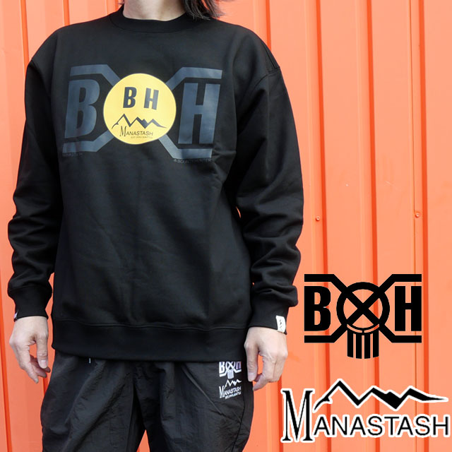 送料無料 トレーナー 長袖 メンズ AW 秋冬 新作 秋新作 冬新作 人気 流行 定番 2026 マナスタッシュ MANASTASH 792-5232006 010 バウンティーハンター トップス スウェットシャツ コラボモデル コットン100％ キャンプ アウトドア アパレル 丸首 ウェア ブラック 黒 服