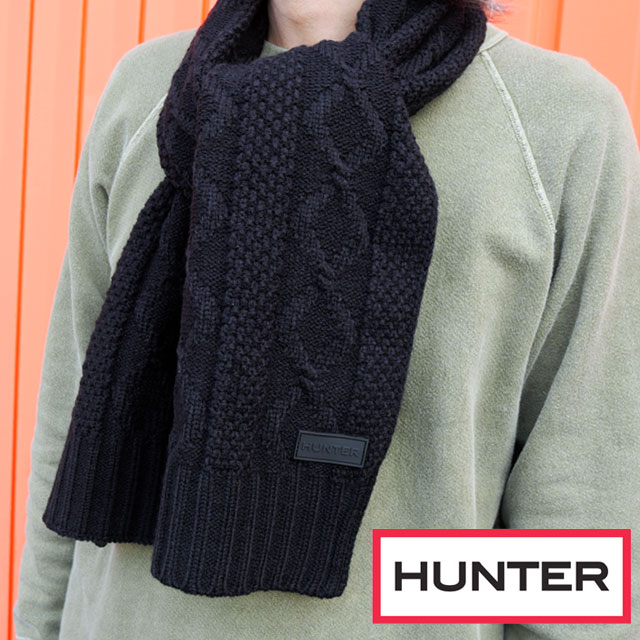 メール便送料無料 マフラー メンズ レディース AW 秋冬 新作 秋新作 冬新作 人気 流行 定番 2026 ハンター HUNTER UAS5536RPY ケーブル ニット スカーフ ネックウェア 縄編み アパレル シンプル 防寒 保温 通勤 通学 寒さ対策 プレゼント ブラック 黒 小物