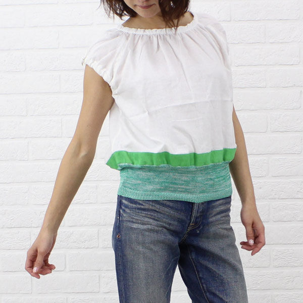 THIBAULT VAN DER STRAETE(ティボー・ヴァンデル・ストラート) リネン異素材切替 半袖 ギャザーブラウス・TPSS-1401    レディース 女性 誕生日プレゼント ギフト 正規品 新品