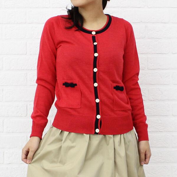 lily picot(リリーピコット)綿麻混 長袖 ポケットリボン クルーネックカーディガン・181-811-1141401【トップス】    レディース 女性 誕生日プレゼント ギフト 正規品 新品