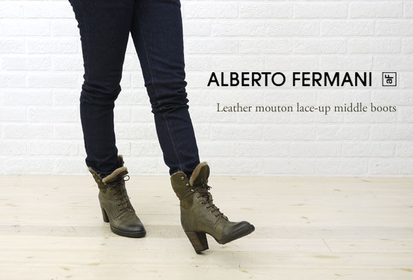 O FERMANI(アルベルトフェルマーニ)レザー ムートン レースアップ ミドル丈 ブーツ・JBW30082-1631202【レ    レディース 女性 誕生日プレゼント ギフト 正規品 新品