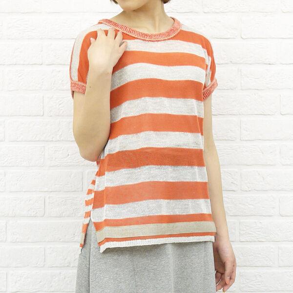 Brahmin(ブラーミン)リネン混コットン ラグランスリーブ クルーネック ラメボーダー ニットプルオーバー・B99204-    レディース 女性 誕生日プレゼント ギフト 正規品 新品