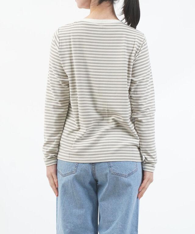 ププラ MIPストレッチスウェード ボーダー ボートネックカットソー