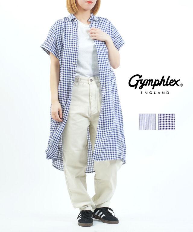 ジムフレックス 半袖 リネン チェック＆ストライプ シャツワンピース Gymphlex GY-B0243LNP 国内正規品 2025春夏新作 送料無料