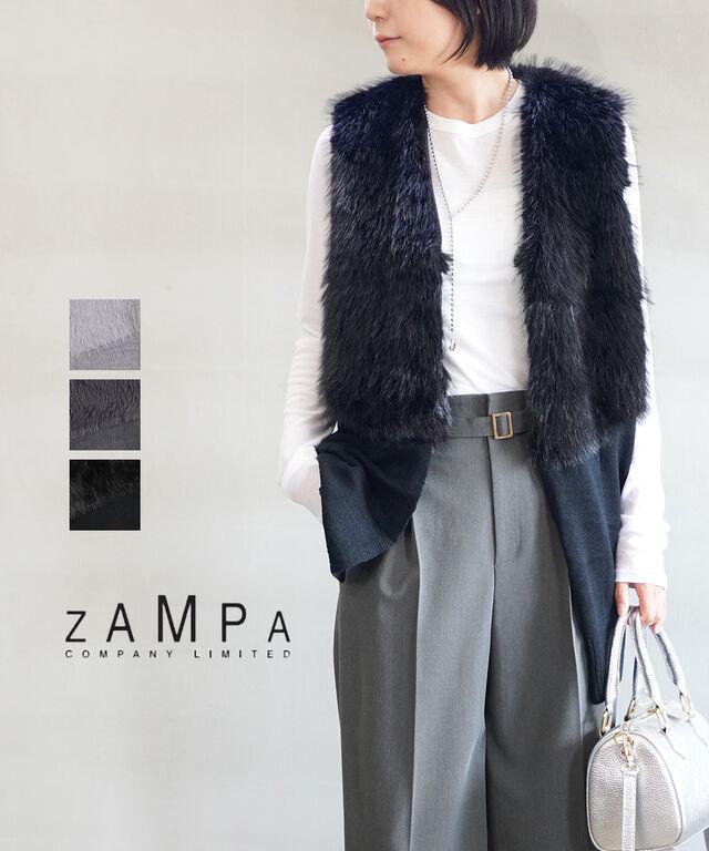 ザンパ Aヤーン＋フェイクファー切替 ロングジレ ZAMPA SAI19-0341 国内正規品 220409 送料無料