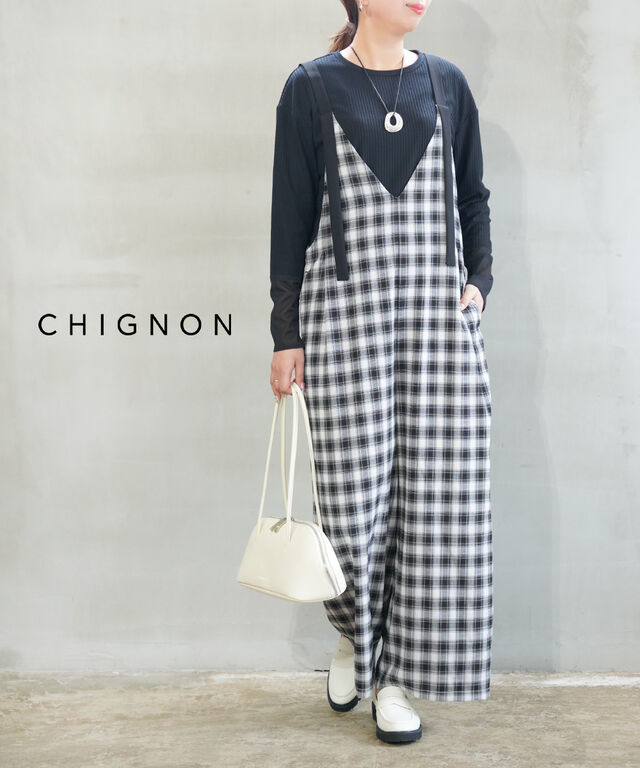 シニヨン チェックVネックサロペット CHIGNON 3651-010KK 国内正規品 2025春夏新作 送料無料