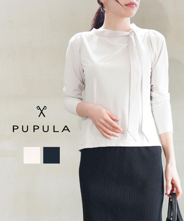 ププラ ヤギポリスムース×ローン ボウタイリボンプルオーバー PUPULA 157077 国内正規品 2025春夏新作 送料無料