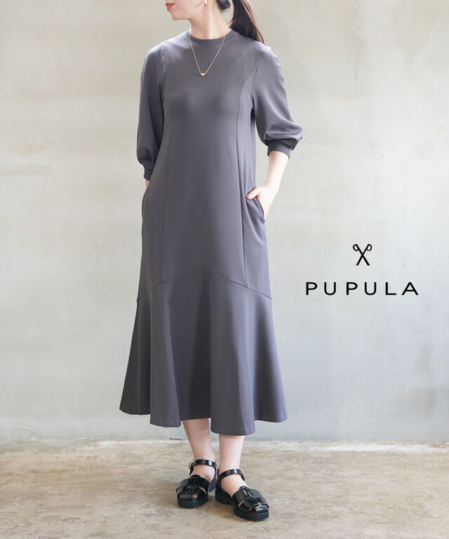 ププラ ダブルジャージィ ネオ タックスリーブ ワンピース PUPULA 157063 国内正規品 2025春夏新作 送料無料
