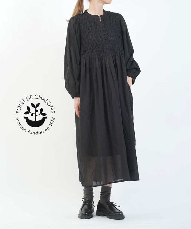 ポンデシャロン インド綿ハンドスモッキングギャザーワンピース PONT DE CHALONS 22551628 国内正規品 2025秋冬新作 送料無料
