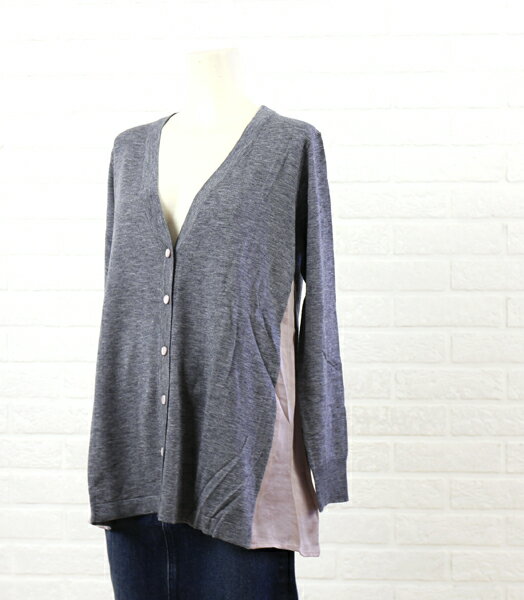 Transparent (トランスペアレント) ウール混ポリエステルサテン切替 Vネックカーディガン・TTP381060SRS・2791502    レディース 女性 誕生日プレゼント ギフト 正規品 新品