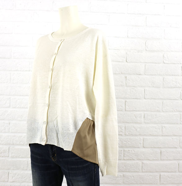 le chanter(ルシャンテ) リネン 別布切替クルーネックカーディガン・4100006・2061501    レディース 女性 誕生日プレゼント ギフト 正規品 新品