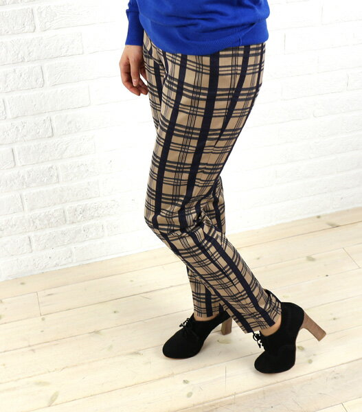 Crespi(クレスピ) ポリエステル ウールチェック柄 スリムパンツ・304-6408・1791402    レディース 女性 誕生日プレゼント ギフト 正規品 新品