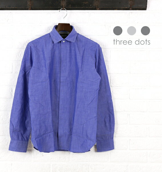 three dots(スリードッツ) 綿麻長袖 比翼シャツ・SO253M・0441601    レディース 女性 誕生日プレゼント ギフト 正規品 新品