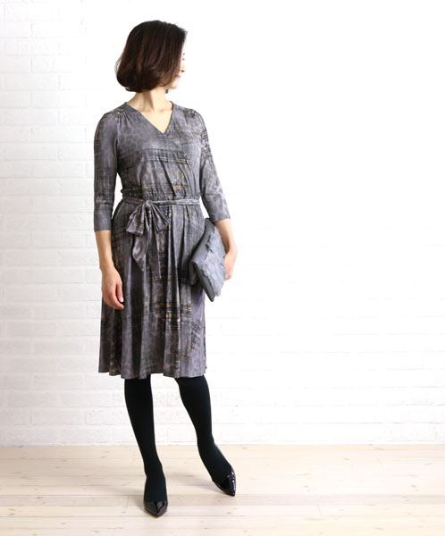 three dots(スリードッツ) レーヨンポリウレタンカシュクールワンピースラップドレス・NA5426Y・0441602    レディース 女性 誕生日プレゼント ギフト 正規品 新品