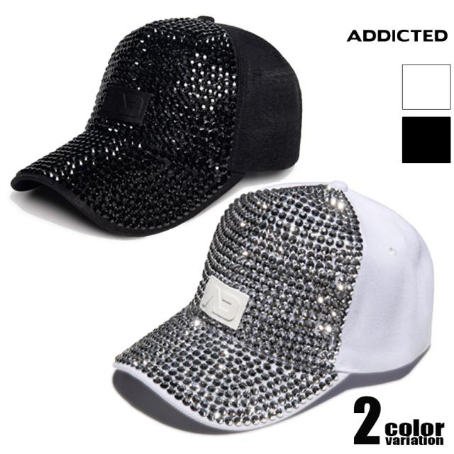 ADDICTED/アディクティッド DIAMONDS CAP ダイヤモンドキャップ ビーズ クリスタル 光沢 反射 帽子 フリーサイズ キャップ 宅配便限定