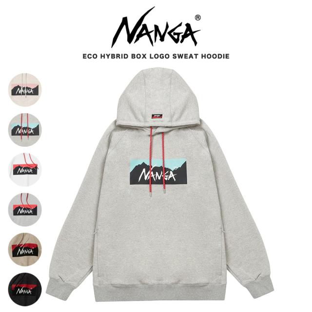 SALE20%OFF NANGA ナンガ ECO HYBRID BOX LOGO SWEAT HOODIE / エコハイブリッドボックスロゴスウェットフーディー パーカー アウトドア ギフトにおすすめ