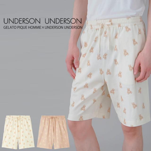UNDERSON UNDERSON アンダーソンアンダーソン GELATO PIQUE HOMME コラボ総柄ベアプリントハーフパンツ uumcp254002 メンズ ジェラピケ 通気性 滑らか さらさら 薄手 ギフト プレゼント