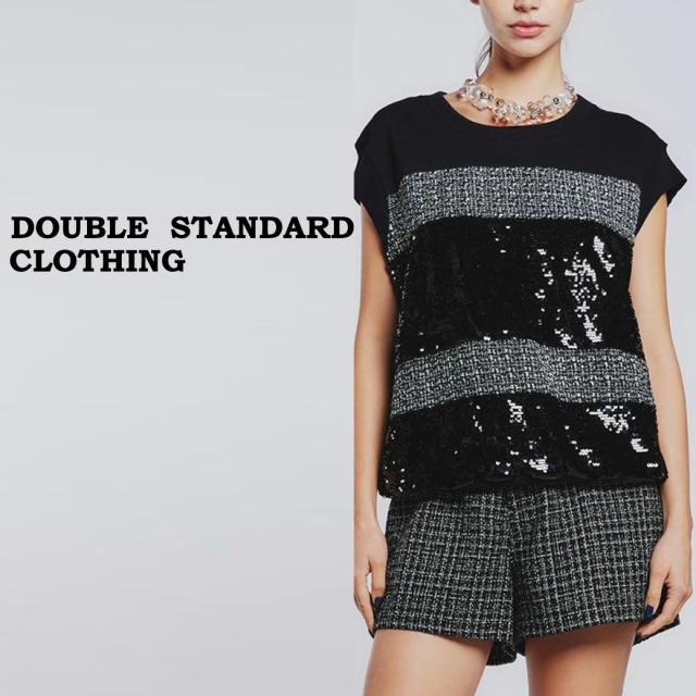 DOUBLE STANDARD CLOTHING ダブルスタンダードクロージング Sov. / スパンコールノースリーブプルオーバー 0308380241 レディース ダブスタ トップス ツイード生地 スパンコール ゆったり 2024春
