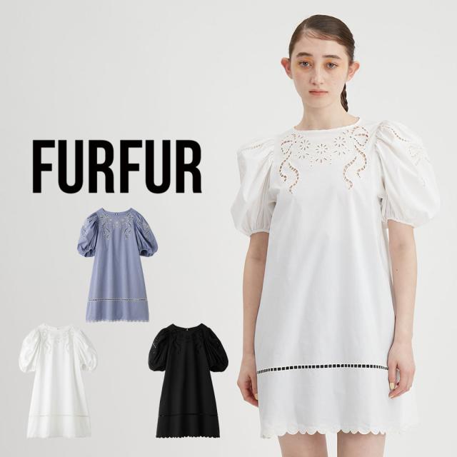 SALE50%OFF FURFUR リボン刺繍チュニックブラウス rwft242026 レディース トップス ミニワンピース 半袖 パフスリーブ フェミニン デート