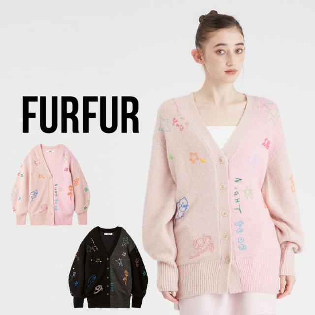 SALE30%OFF FURFUR ファーファー TAPPEIコラボ タトゥーモチーフカーディガン rwnt244087 レディース トップス 羽織り Vネック 刺繍 ニット 女子会 セレクトショップムー