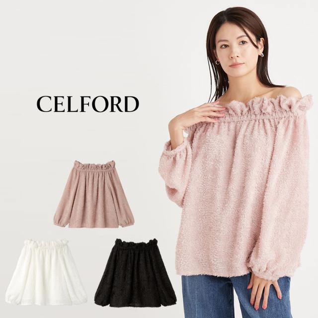 SALE30%OFF CELFORD セルフォード カットジャガードパフネックブラウス cwfb245018 レディース シアー トップス フリル シャギーカット 上品 食事会 デート 2024冬