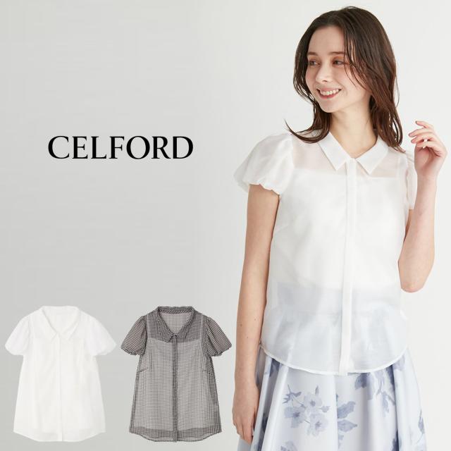SALE40%OFF セルフォード CELFORD 襟付きキャップスリーブブラウス cwfb252047 レディース 透け感 トップス 半袖 インナーキャミ付き 2025夏 セレクトショップムー