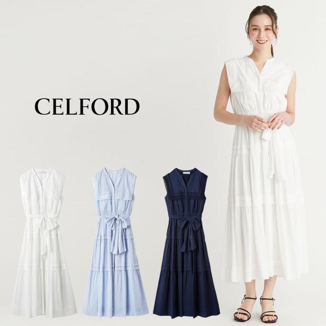 SALE20%OFF セルフォード CELFORD レーススクエアカラーワンピース cwfo252041 レディース ドレス ロングワンピース ノースリーブ