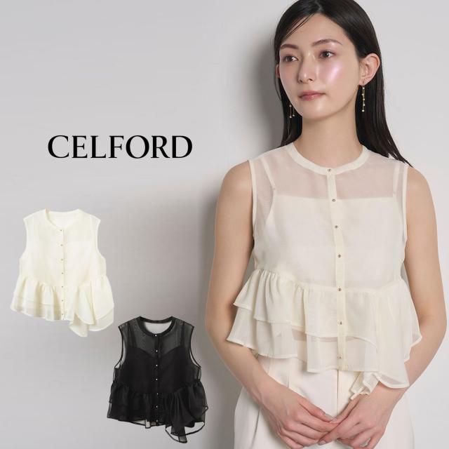 セルフォード CELFORD ラッフルペプラムシアーブラウス cwfb254033 レディース 透け感 トップス ノースリーブ チュニック アシンメトリー 2025秋