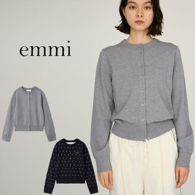emmi atelier エミ アトリエ ウール混emmiロゴクルーネックニットカーディガン 13wnd254059 レディース アウター トップス 羽織 トラッド 2025秋