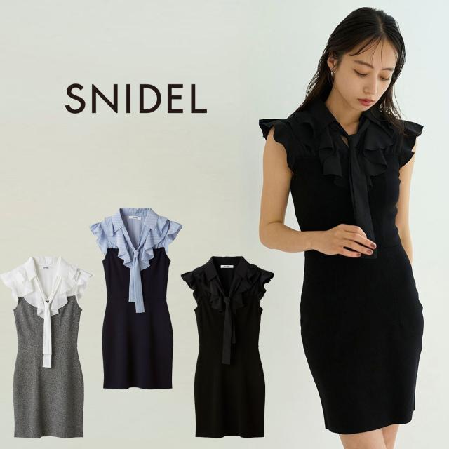 スナイデル SNIDEL Sustainableフリルカラードッキングミニワンピース swno254253 レディース ノースリワンピース ボウタイ 美ライン 2025秋