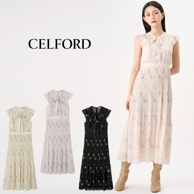 セルフォード CELFORD×P.J. REDOUTEコラボ Rosaボウタイワンピース cwfo254060 レディース ロングワンピース ノースリーブ クラシカル 花柄 2025秋