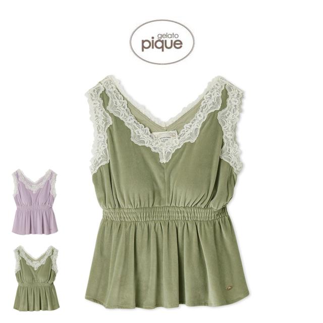ジェラートピケ gelato pique MUCHA ベロア×レースカップインタンクトップ pwct254283 ジェラピケ ミュシャ ルームウェア パジャマ 部屋着 レディース 2025秋 ギフト プレゼントにおすすめ
