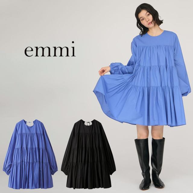 エミ ウェア emmi WEAR キャンブリックティアードワンピース 13wfo254020 レディース 長袖 コットン 膝丈 バックシャン  2025秋